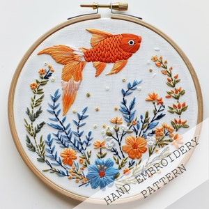 Goldfish Embroidery Pattern, Flower Embroidery, Fish Embroidery Pattern ...