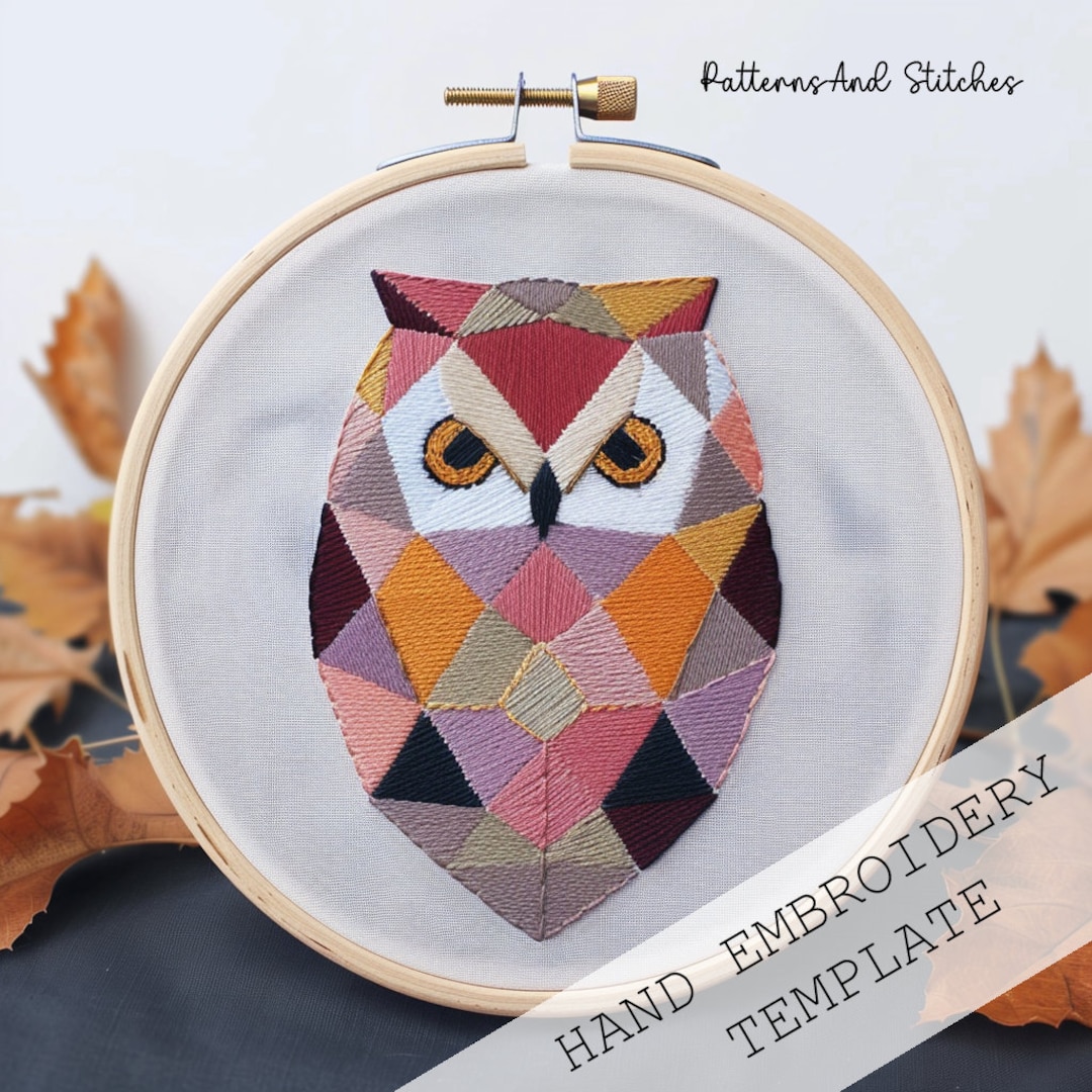 Owl Hand Embroidery Pattern, Geometric Owl Bird, Beginner Embroidery ...