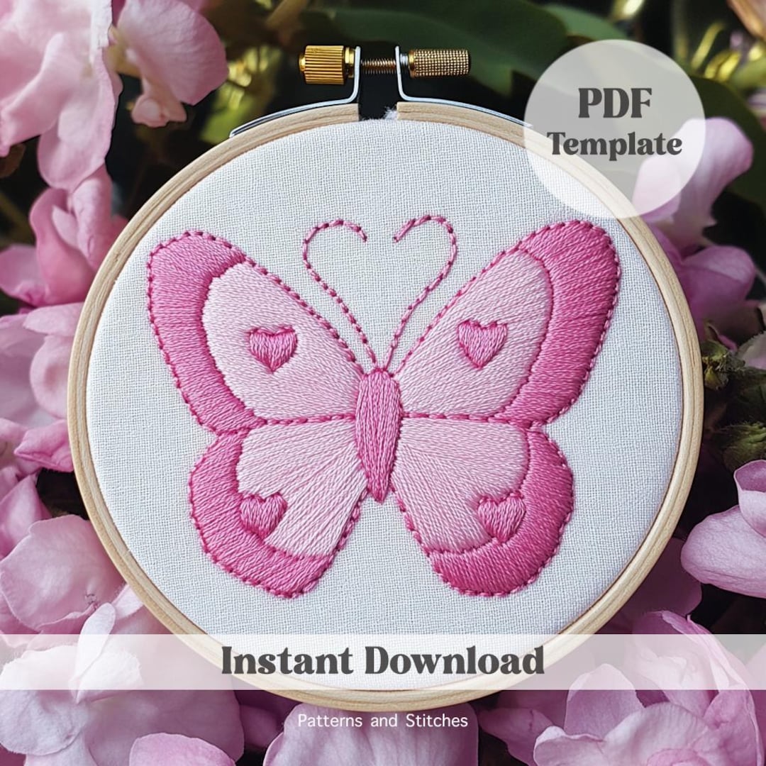 Romantic Butterfly, PDF Pattern, Pink Butterfly, Butterfly Embroidery ...