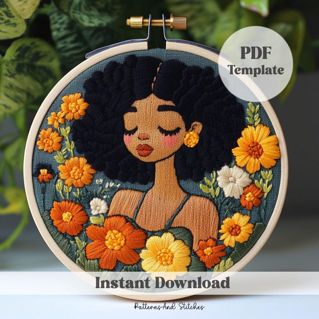 Afro Girl Hand Embroidery Pattern, Instant Download, Hand Embroidery ...