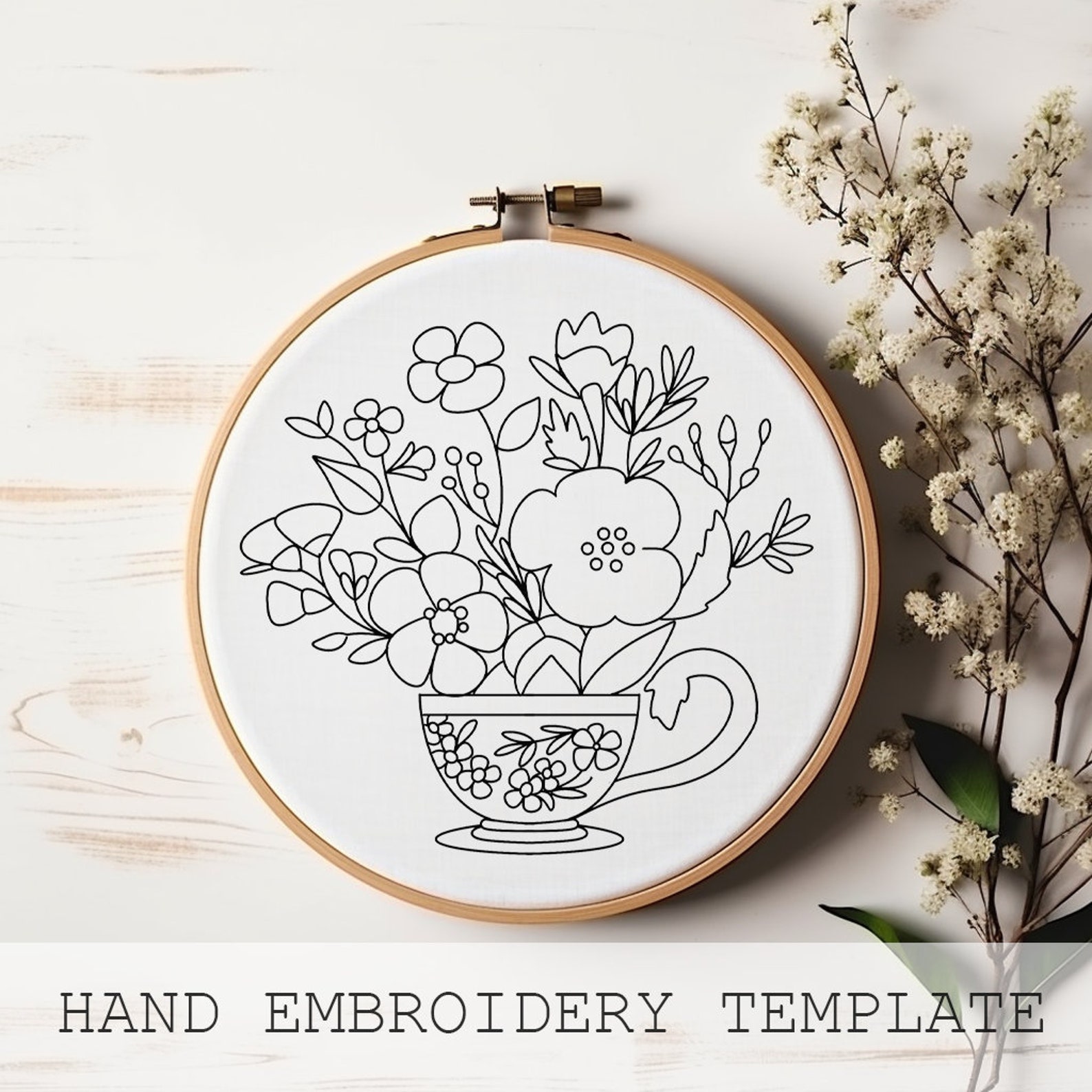 Tea Cup With Flowers Embroidery Template, Instant Download, Teacup ...