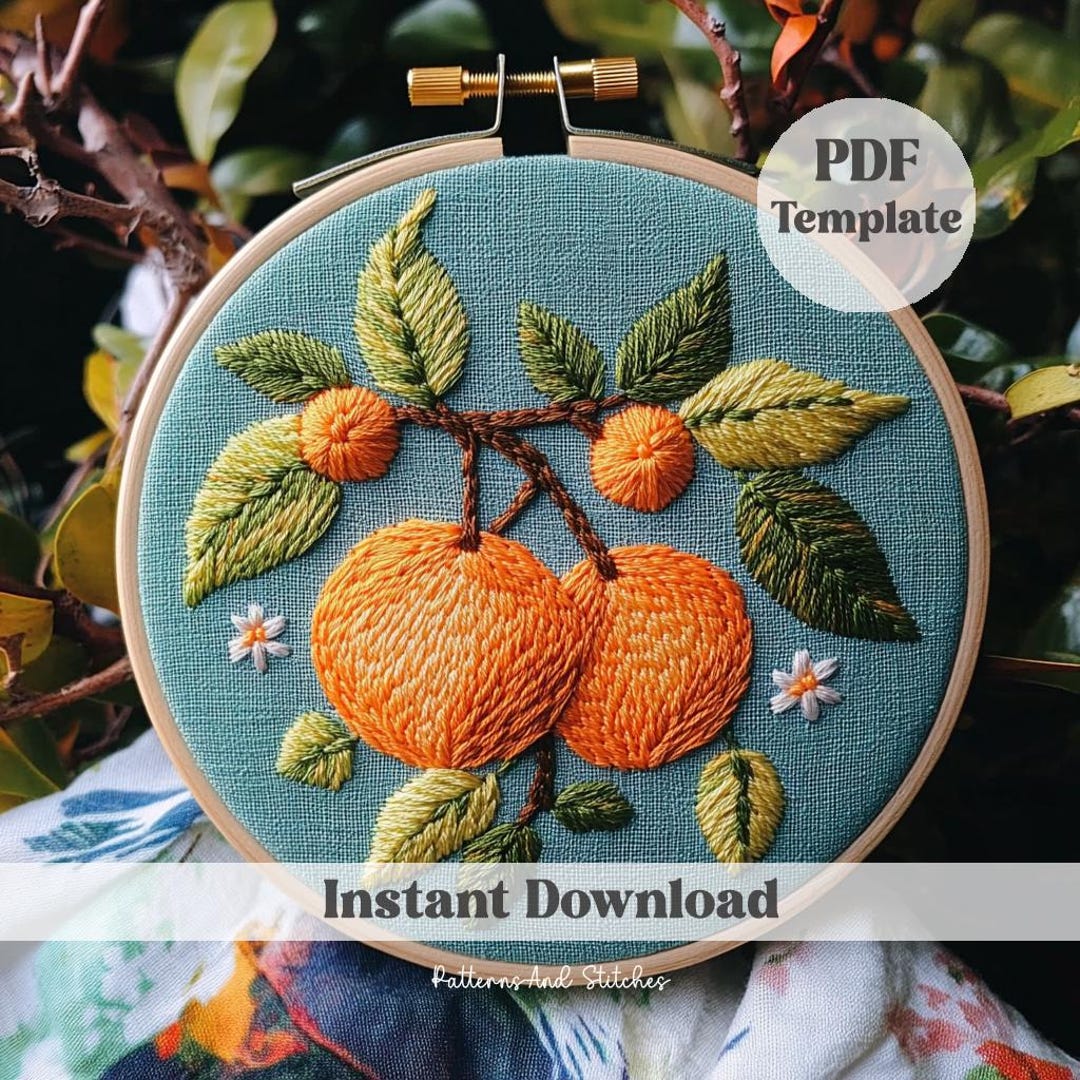 Vibrant Oranges Embroidery, Kitchen Decor, Fruit Pattern, Oranges ...