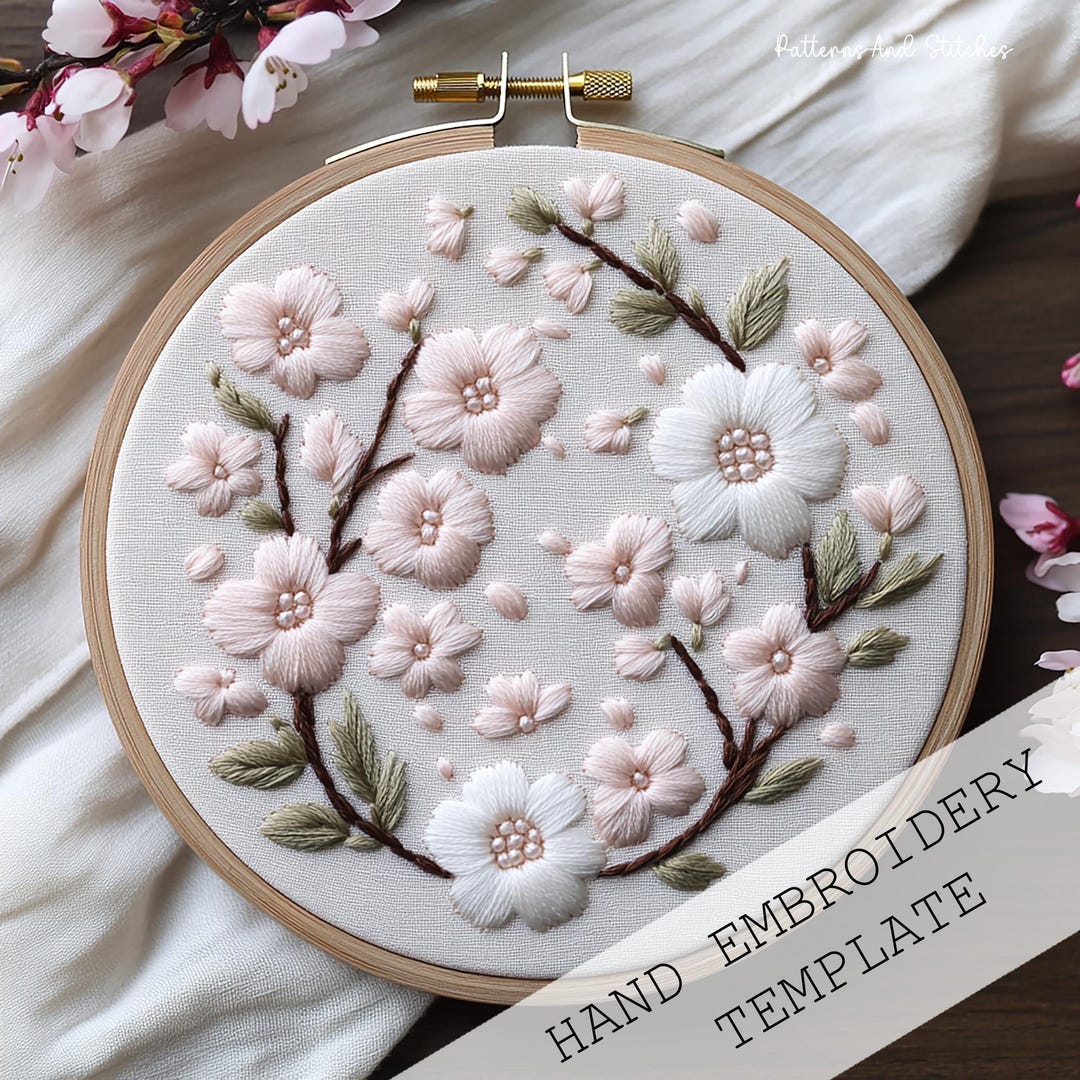 Cherry Blossom Embroidery Pattern: Sakura Floral Design (PDF) - Etsy