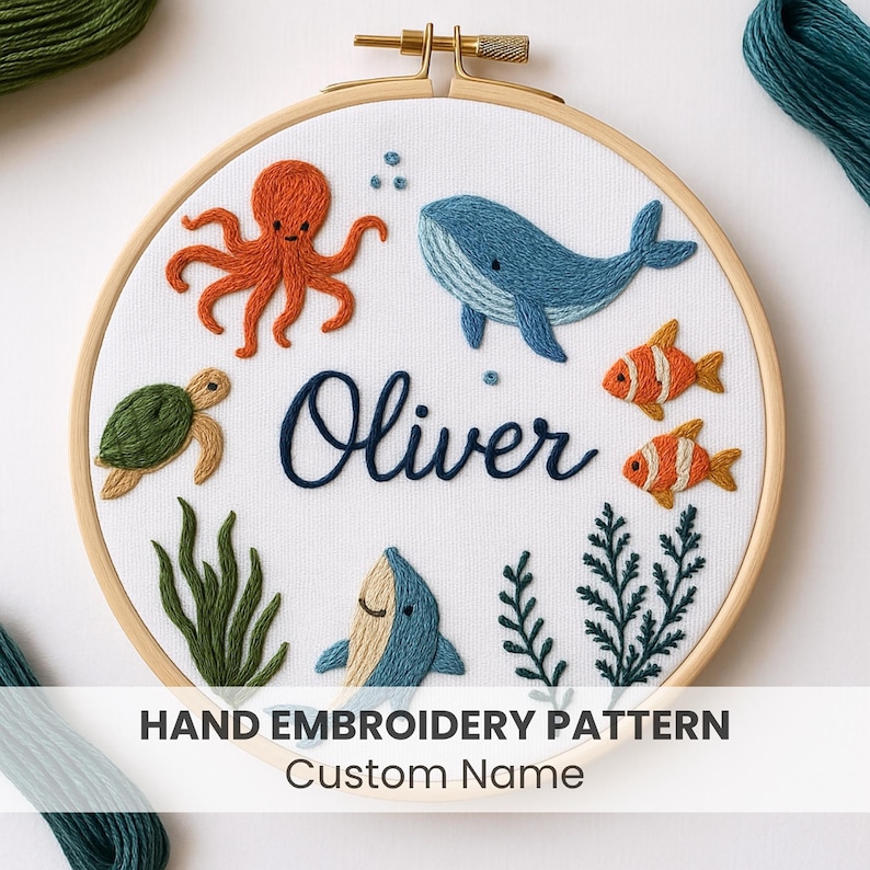 Sealife Embroidery Design: Custom Monogram Art, Baby Name Design ...