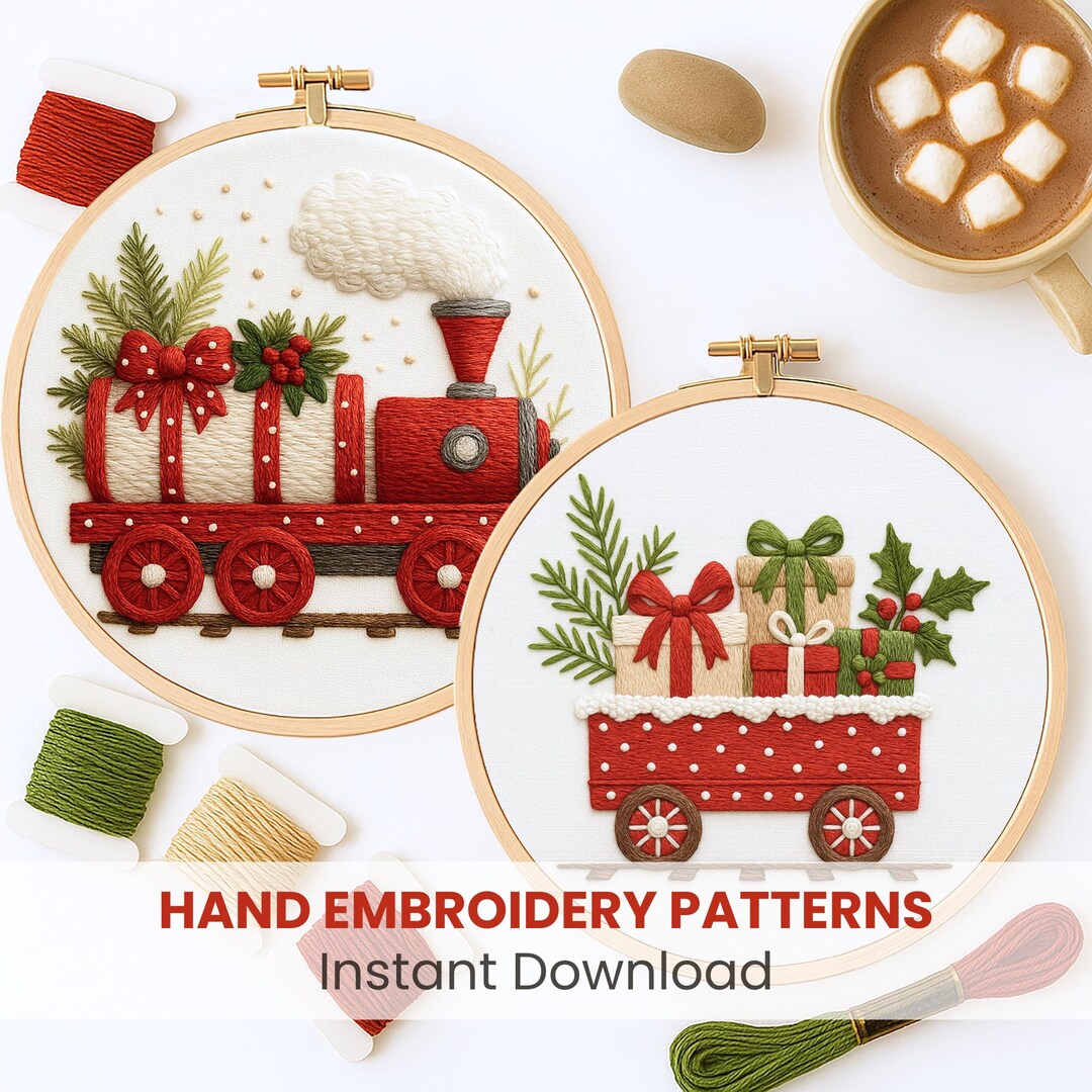Christmas Train Embroidery Pattern: Vintage Holiday Art (PDF Download ...