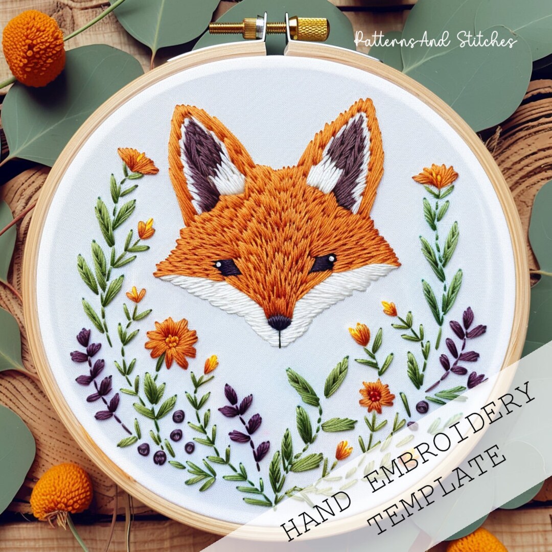 Fox Hand Embroidery Template, Cute Fox Embroidery Design, Kids Decor ...