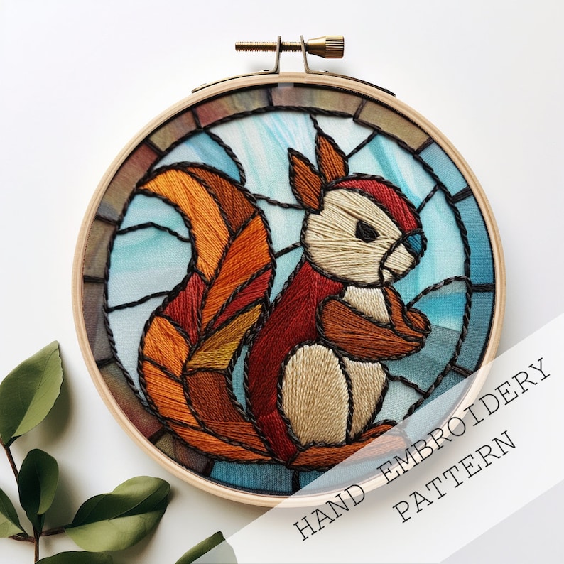 Stained Glass Squirrels Embroidery, Beginner Embroidery, Animal ...