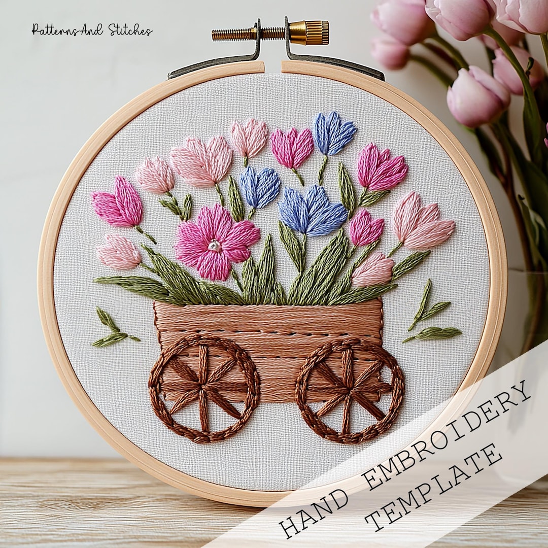 Tulips Car Hand Embroidery, PDF Template, Digital File, Stitching File ...