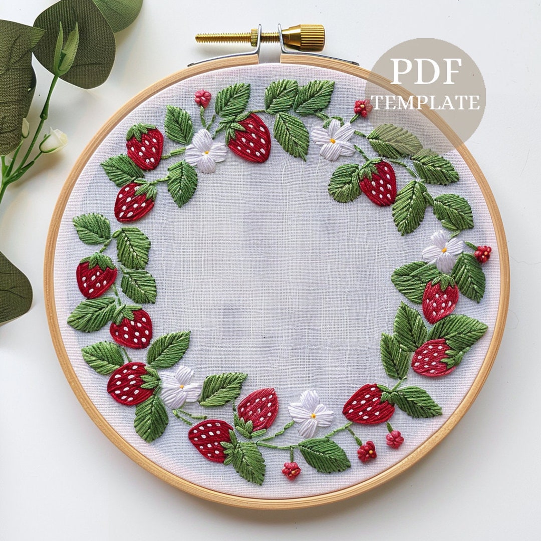 Strawberry Wreath, Embroidery Pattern, Summer Fruit, Embroidery ...