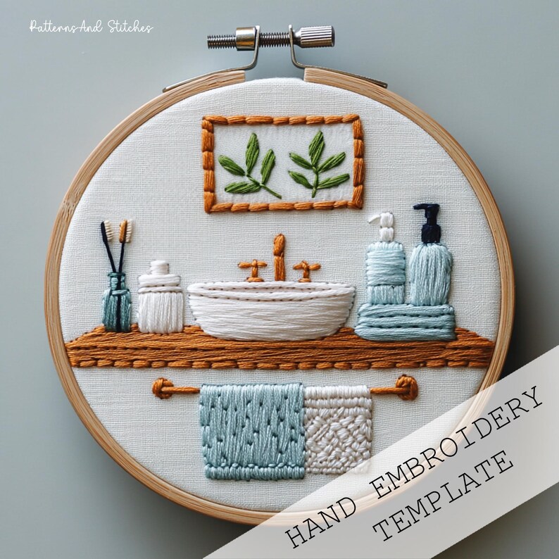 Cozy Bathroom Embroidery Pattern, Cute Home Decor (digital Pattern PDF ...