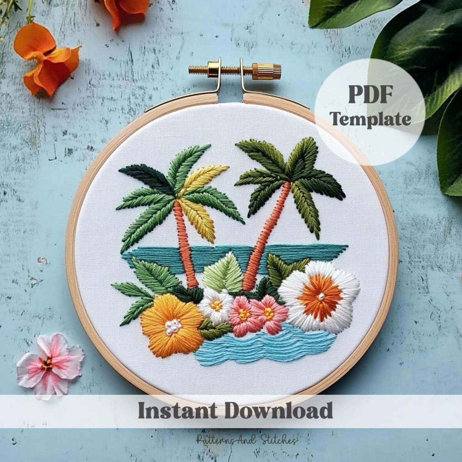 Island Palm Embroidery Pattern: Summer Textile Art (PDF Download) - Etsy