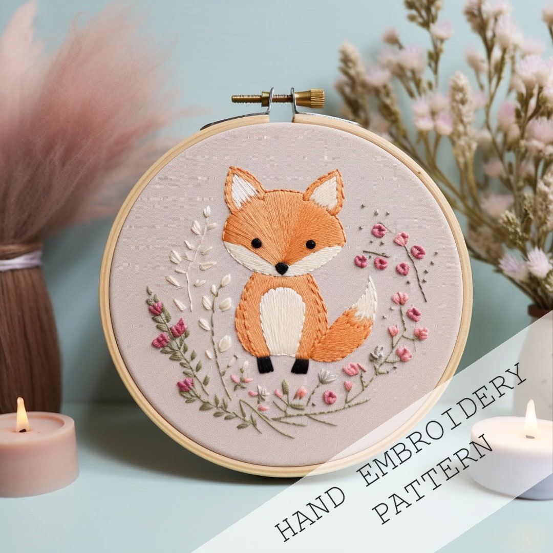 Adorable Fox Art, Fox Embroidery Pattern, Cute Fox Embroidery Design ...