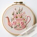Teapot Blooms Embroidery, Floral Tea Embroidery, Teapot Floral Art ...