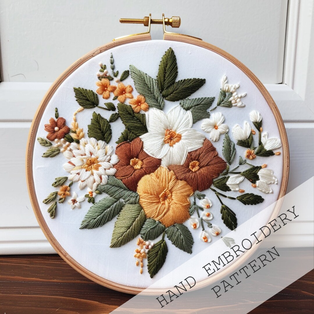 Pretty Floral Embroidery Template, Dreamy Flowers Embroidery, Whimsical ...
