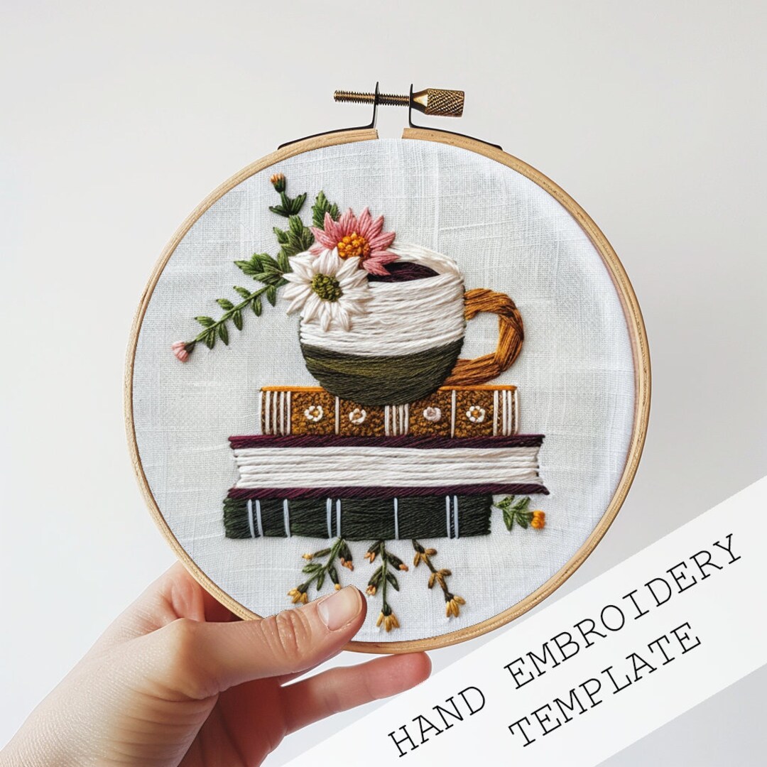 Books and Flowers Embroidery Template, Book Lover Gift, Books With ...