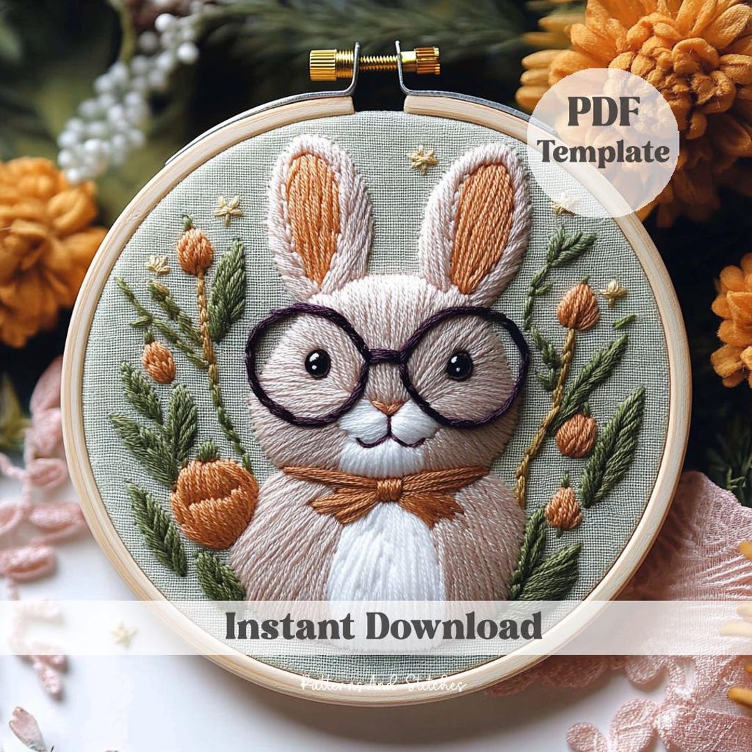 Bunny Embroidery Pattern, Elegant Embroidery Pattern, Home Embroidery ...