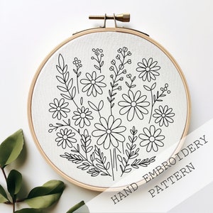 Pink Flowers Embroidery, Hand Embroidery Pattern, Floral Embroidery ...