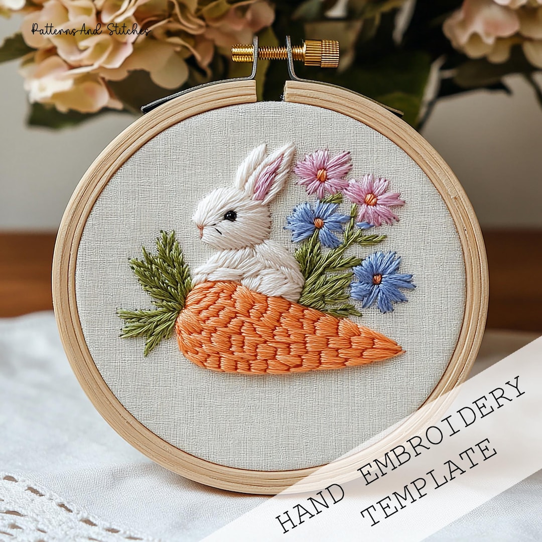 Spring Bunny Hand Embroidery Pattern, Bunny Rabbits, Easter Embroidery ...