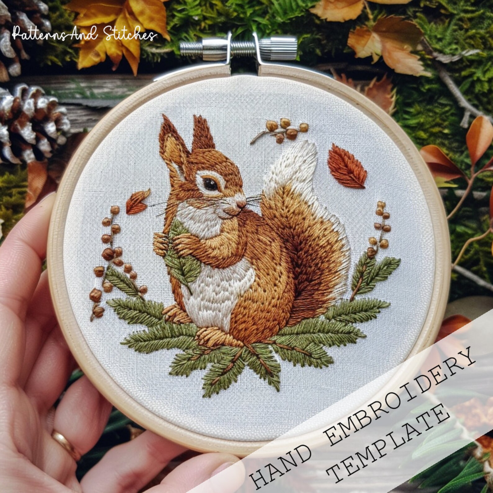 Squirrel Hand Embroidery, Embroidery Design, Squirrel Embroidery ...