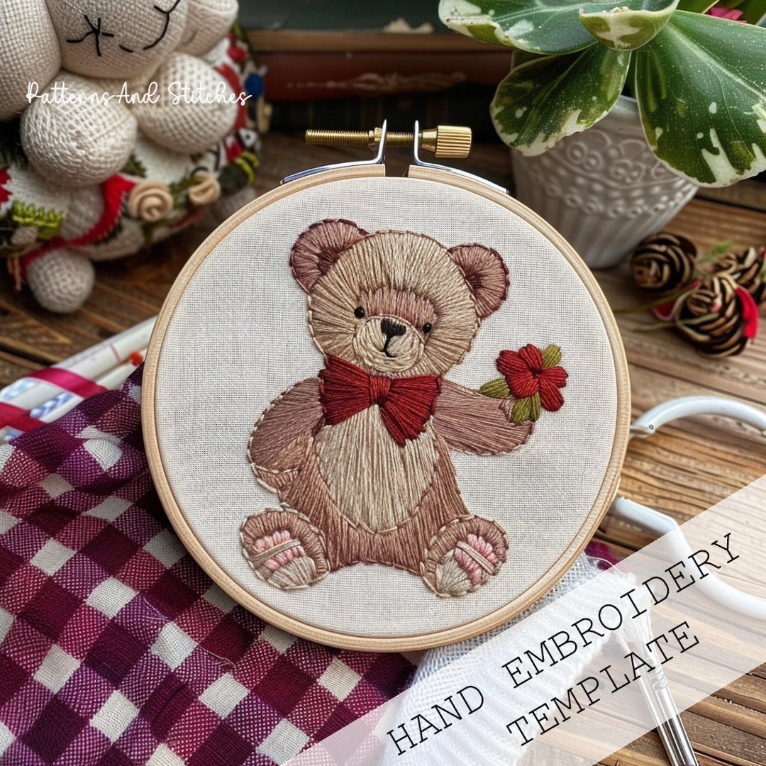 Teddy Embroidery Template, Instant Download, New Mom Embroidery Hoop ...