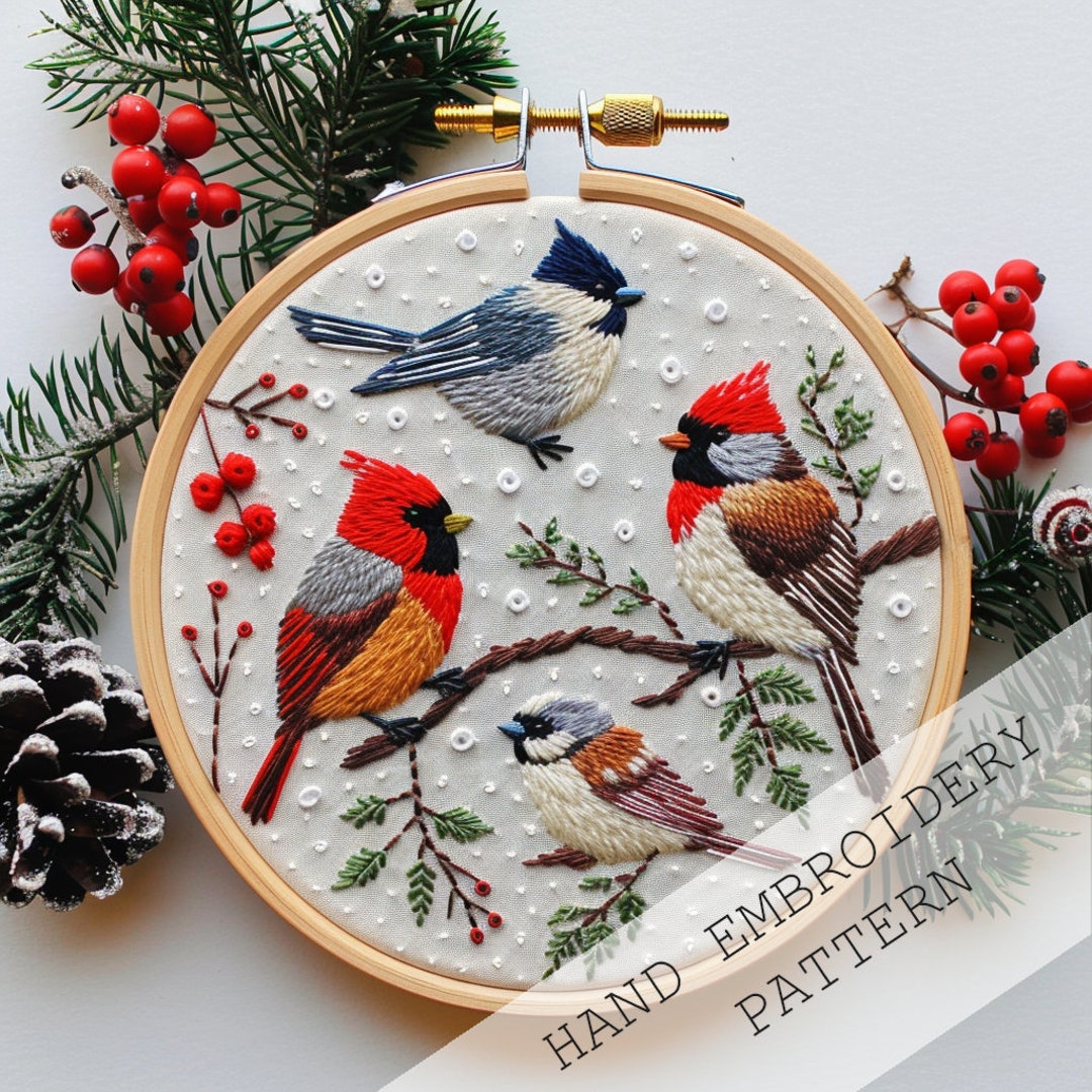 Embroidery Template, CHRISTMAS CARDINALS, Birds Hoop Art , Embroidery ...
