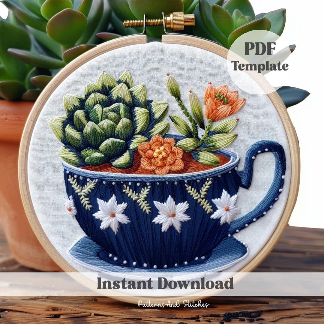 Succulent Embroidery Pattern, PDF Pattern, Hand Embroidery, Exclusive ...