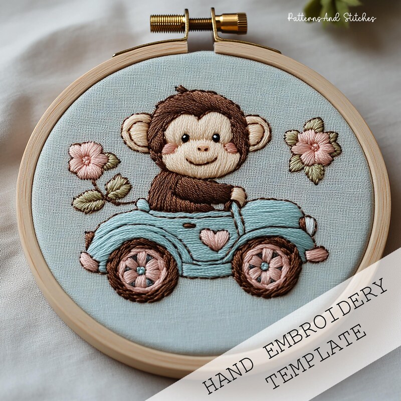 Monkey Embroidery - Etsy