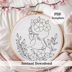 Floral Woman Hand Embroidery, PDF Pattern Template, Digital Stitching ...