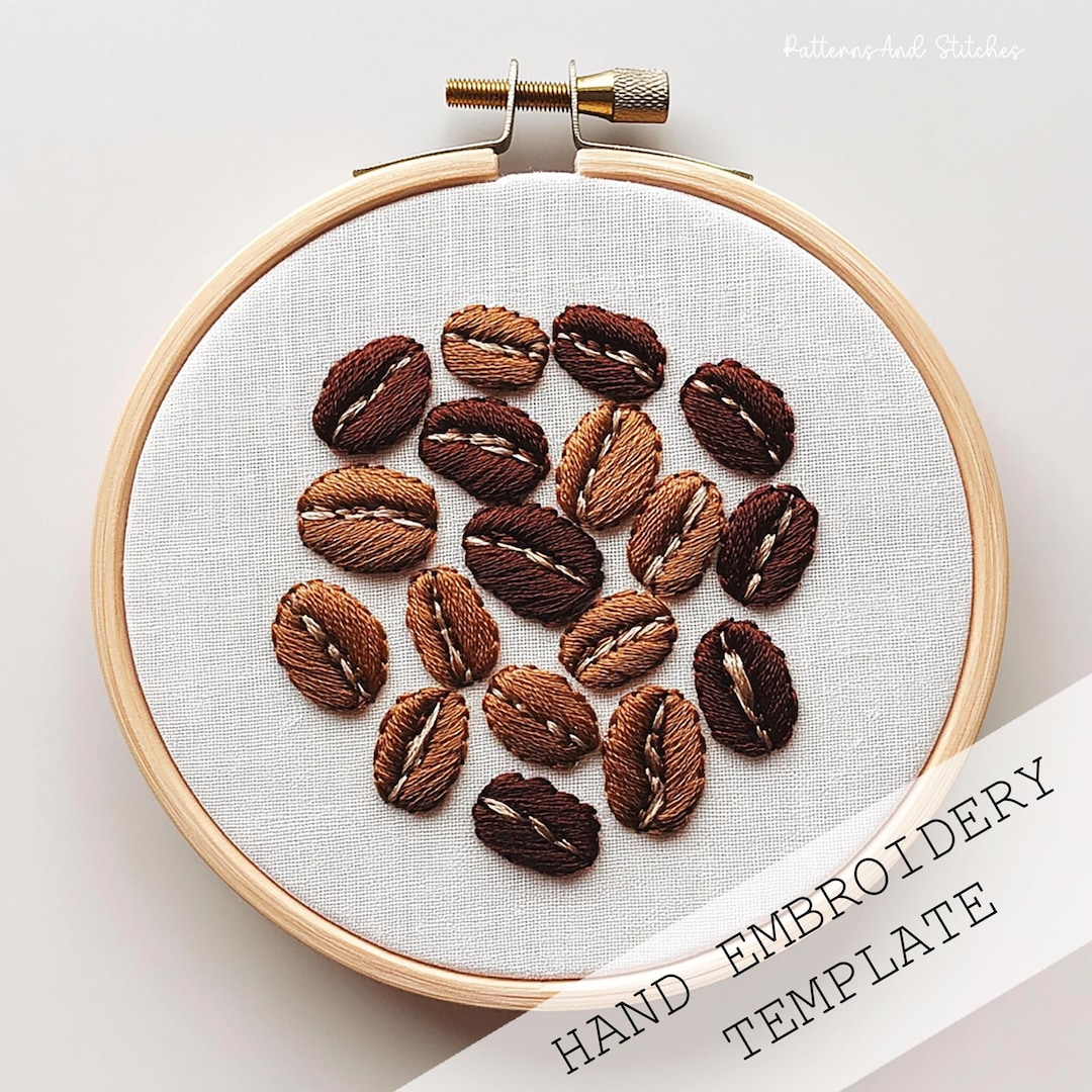 Coffee Lovers Hand Embroidery, Coffee Bean Design, Instant Download ...