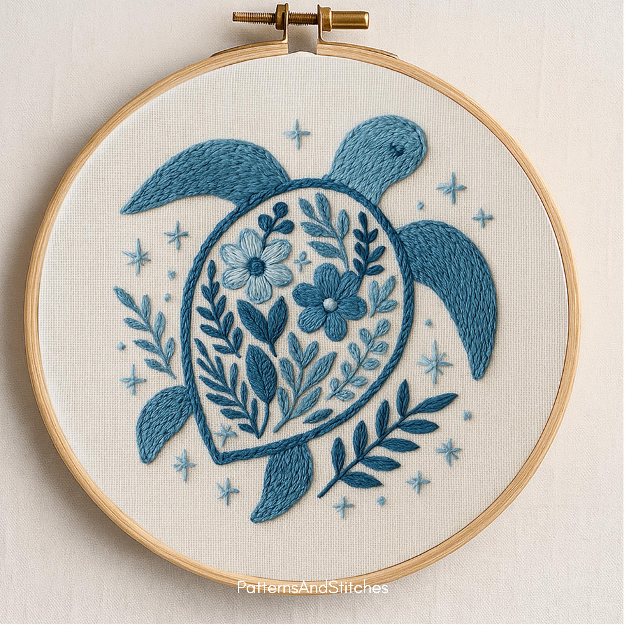 Coastal Embroidery Pattern: Seahorse, Dolphin, Turtle (PDF Download, 4 ...