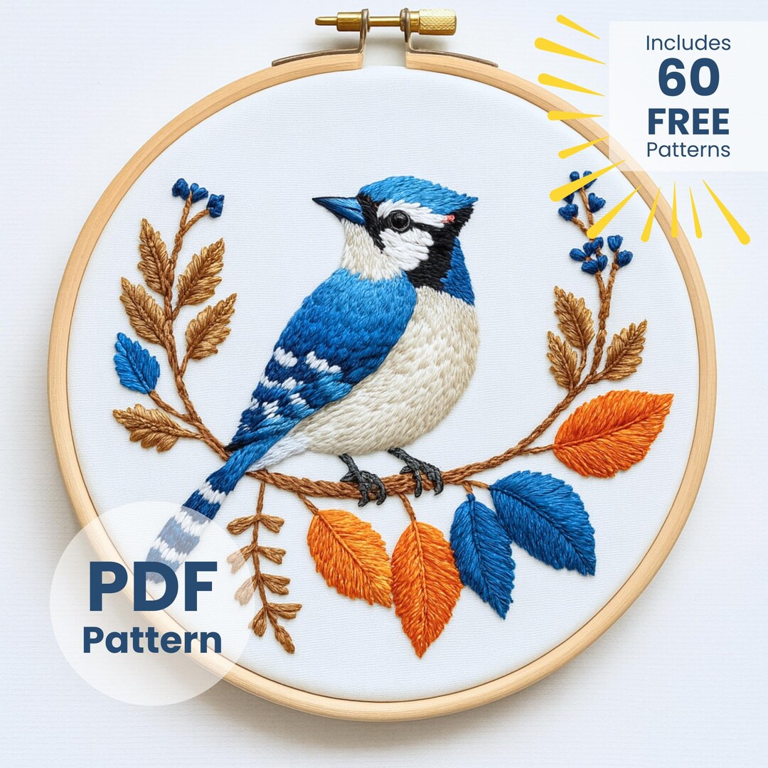Blue Jay Embroidery Pattern: DIY Hoop Art, Nursery Decor, Needlepoint ...