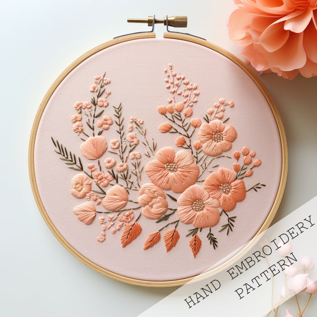Floral Wreath Embroidery Pattern, Flower Border Embroidery Design ...
