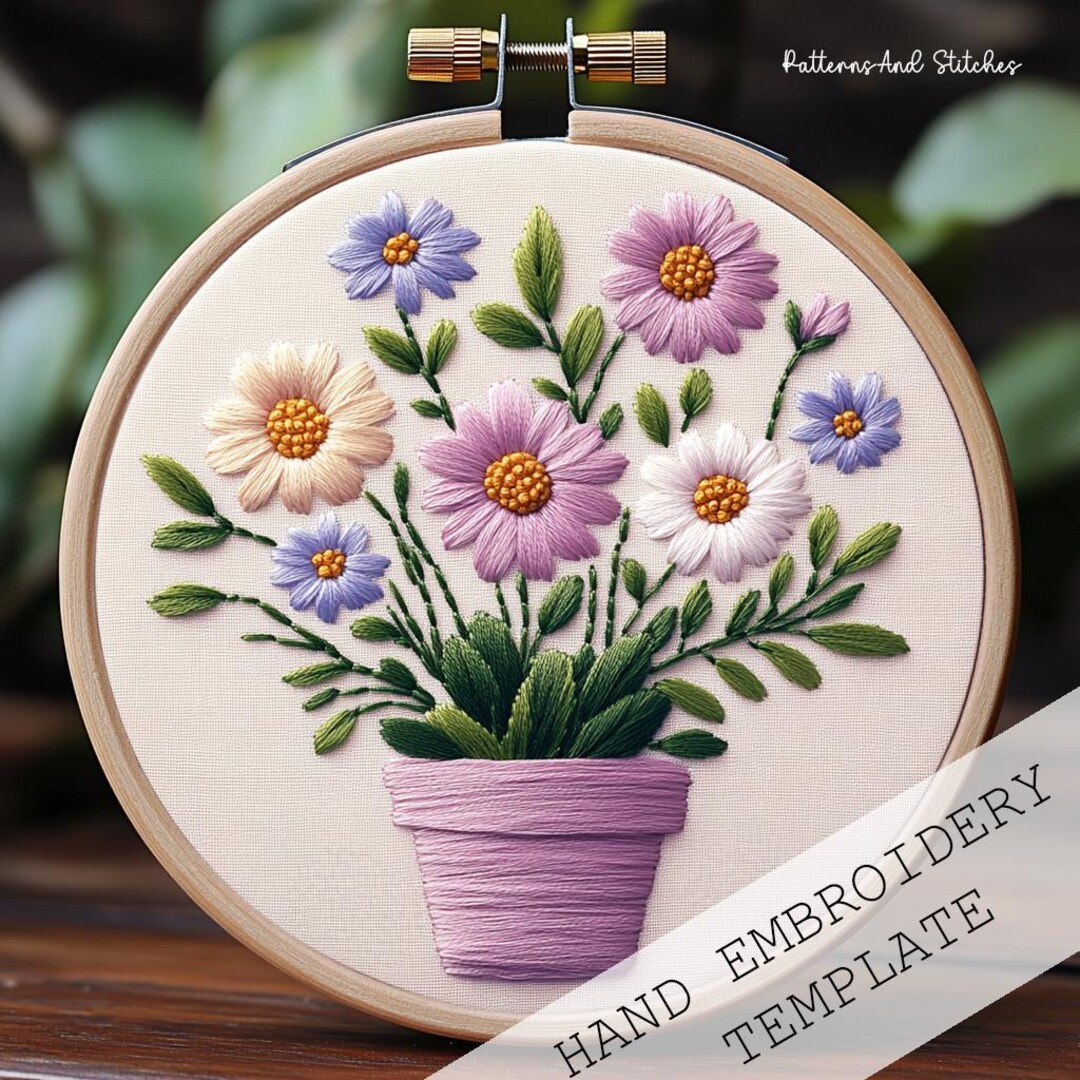 Colorful Daisies Hand Embroidery Pattern, Daisies Pattern, Floral ...