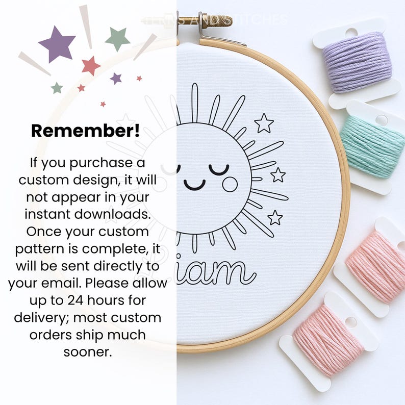Custom Sun Name Embroidery Pattern: Nursery Decor (PDF Downloadable ...
