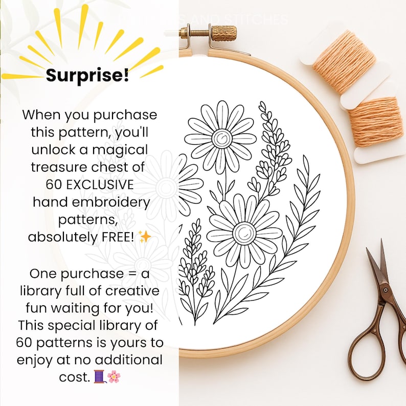 Wild Daisy Embroidery Pattern: Botanical Spring DIY Art, Easy Craft ...