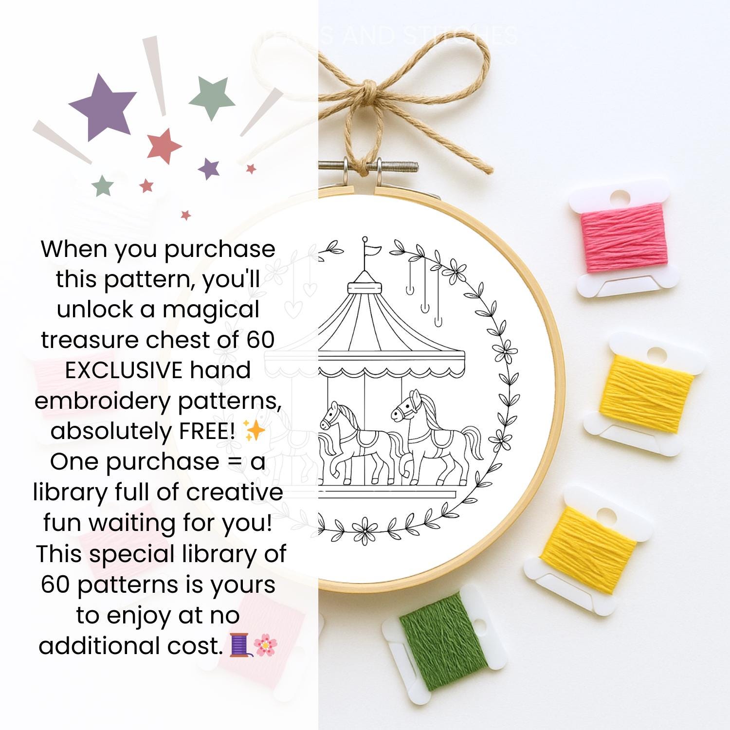 Carousel Horse Hand Embroidery Pattern: Modern Winter Craft, Kids Room ...