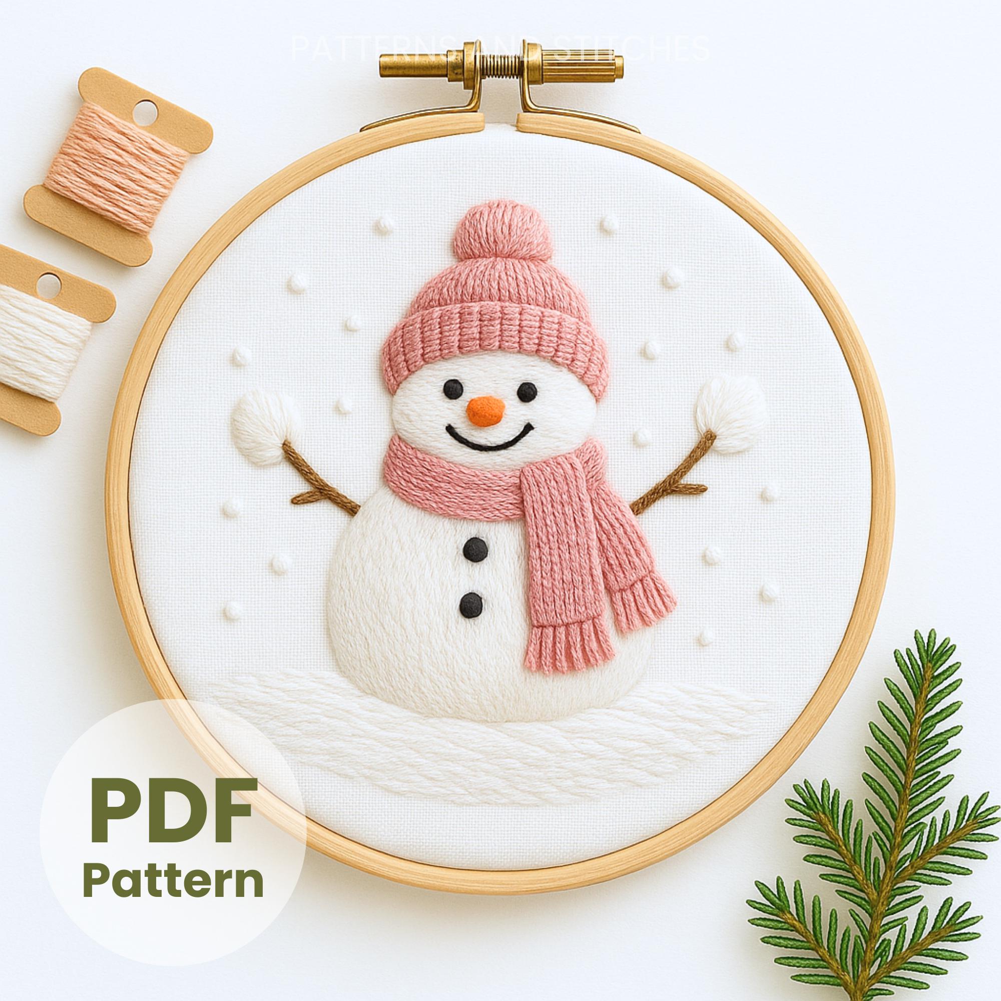 Pink Snowman Hand Embroidery Pattern: Festive Winter Design, Printable ...