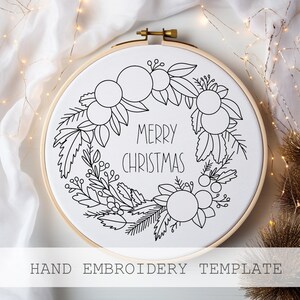 Merry Christmas Hand Embroidery Pattern, Christmas Embroidery Design ...