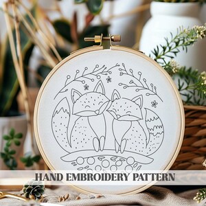 Fox Hand Embroidery Pattern, Cute Fox Embroidery Art, Fall Decor ...