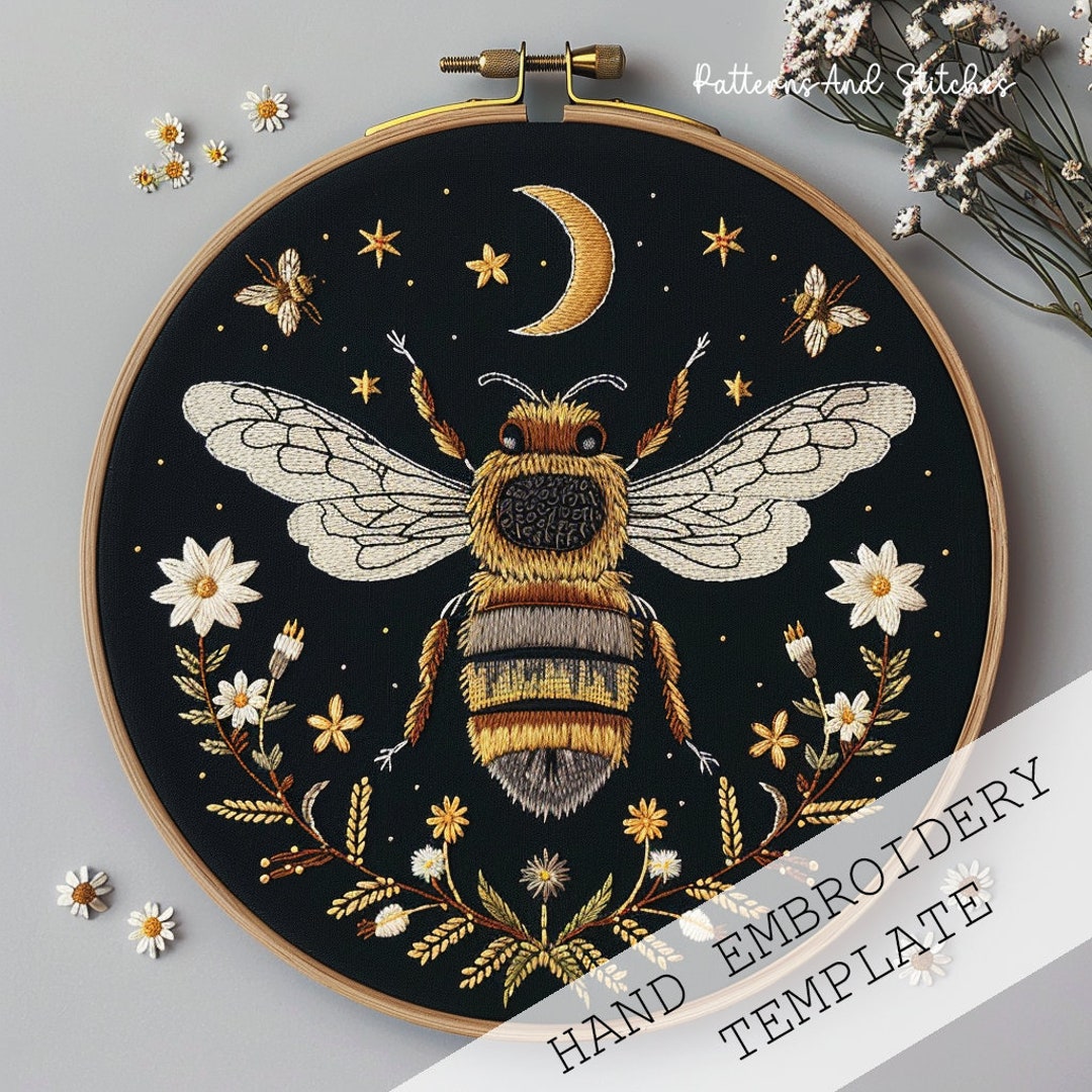 Magical Bee, Floral Buzz Embroidery, Honey Bee Crafts, DIY Embroidery ...