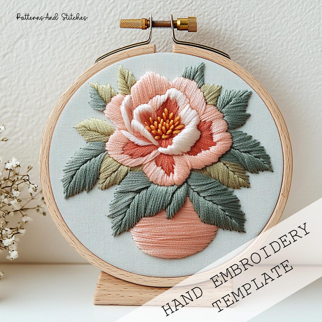 Peony Embroidery Pattern, Spring Embroidery, Peony Embroidery ...