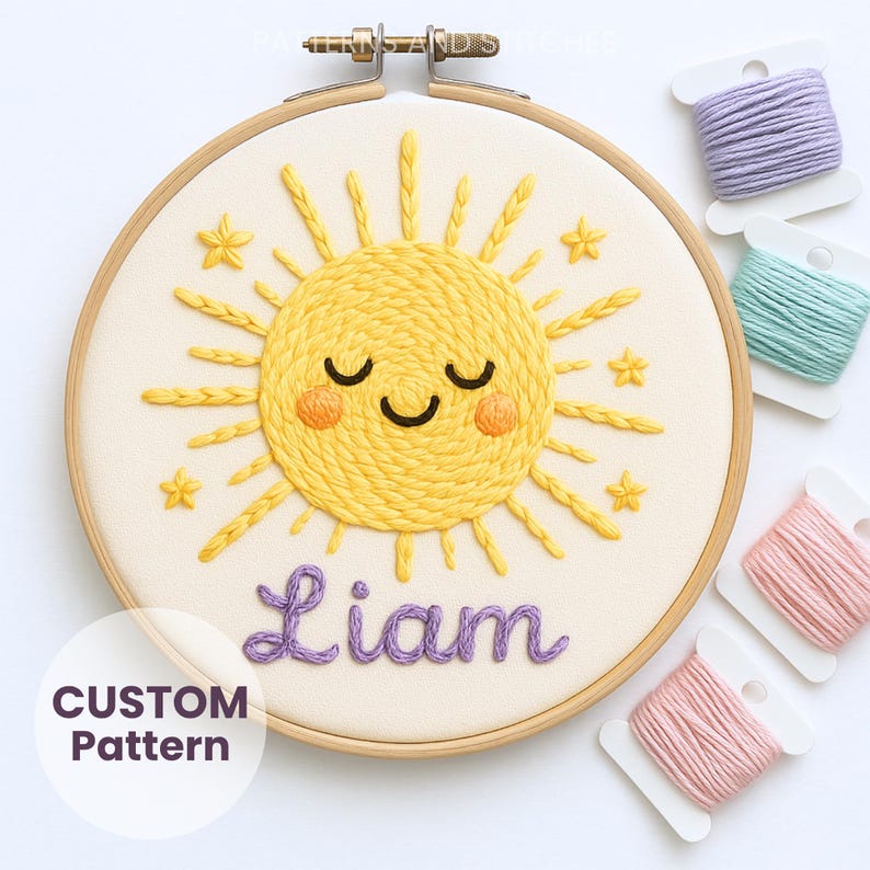 Custom Sun Name Embroidery Pattern: Nursery Decor (PDF Downloadable ...