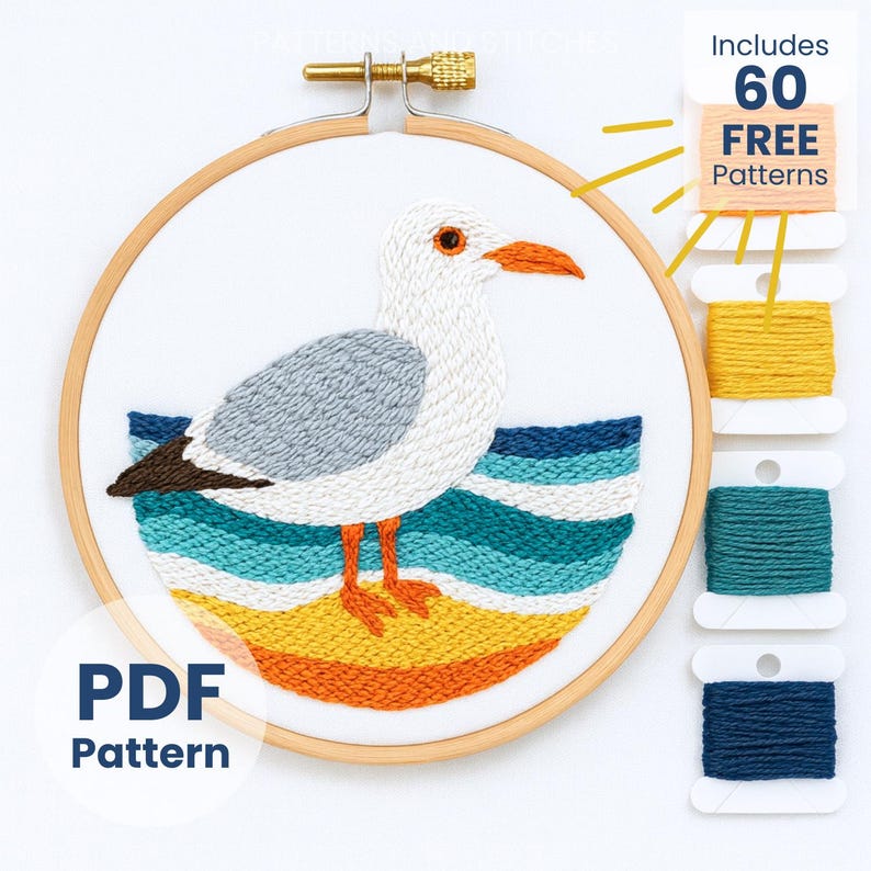 Seagull Embroidery Design: DIY Needlework Art, Relaxing Craft (PDF ...