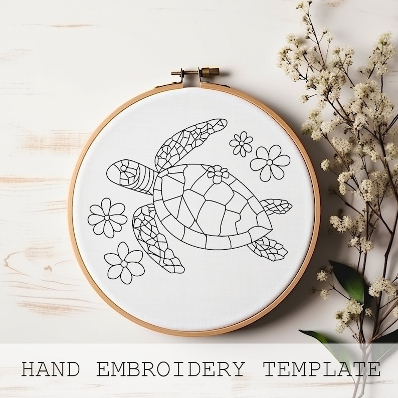 Turtle Embroidery Pattern, Aesthetic Turtle Needlepoint Pattern, Ocean ...