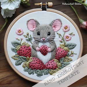 Mouse Embroidery Pattern, Mouse and Strawberries, Embroidery Pattern ...