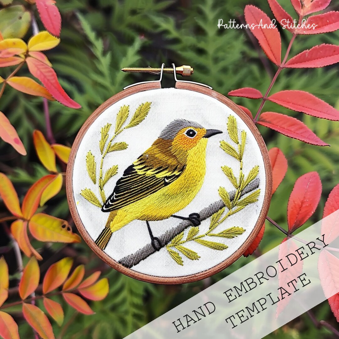 Bird Embroidery Pattern, Modern Embroidery Art, Pine Warbler Bird ...