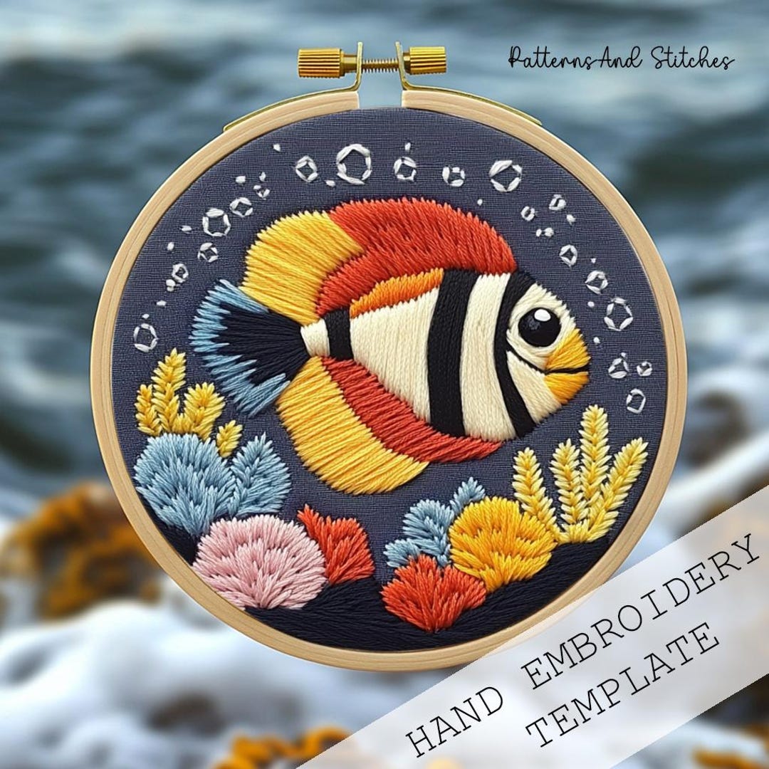 Fish Hand Embroidery Pattern, Cute Fish Embroidery Design, Beach House ...