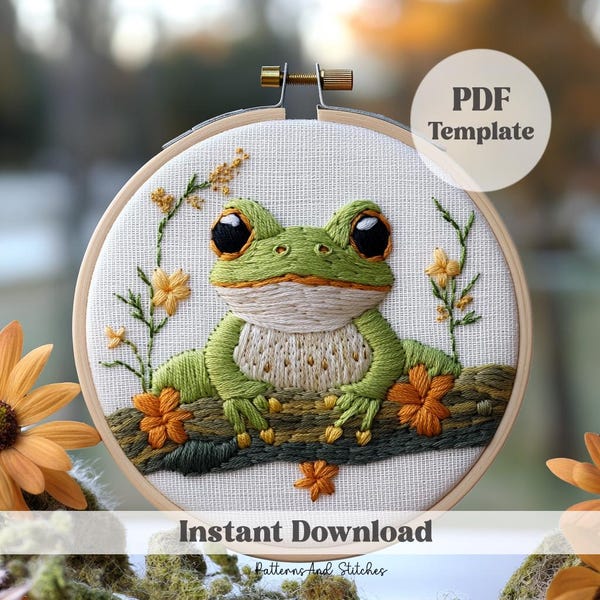 Frog Embroidery - Etsy