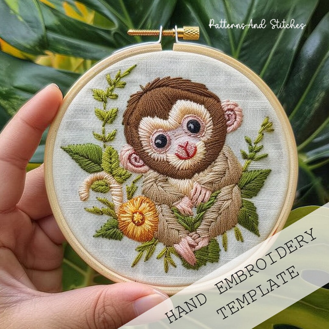 Monkey Hand Embroidery, Embroidery Design, Monkey Embroidery, Animal ...