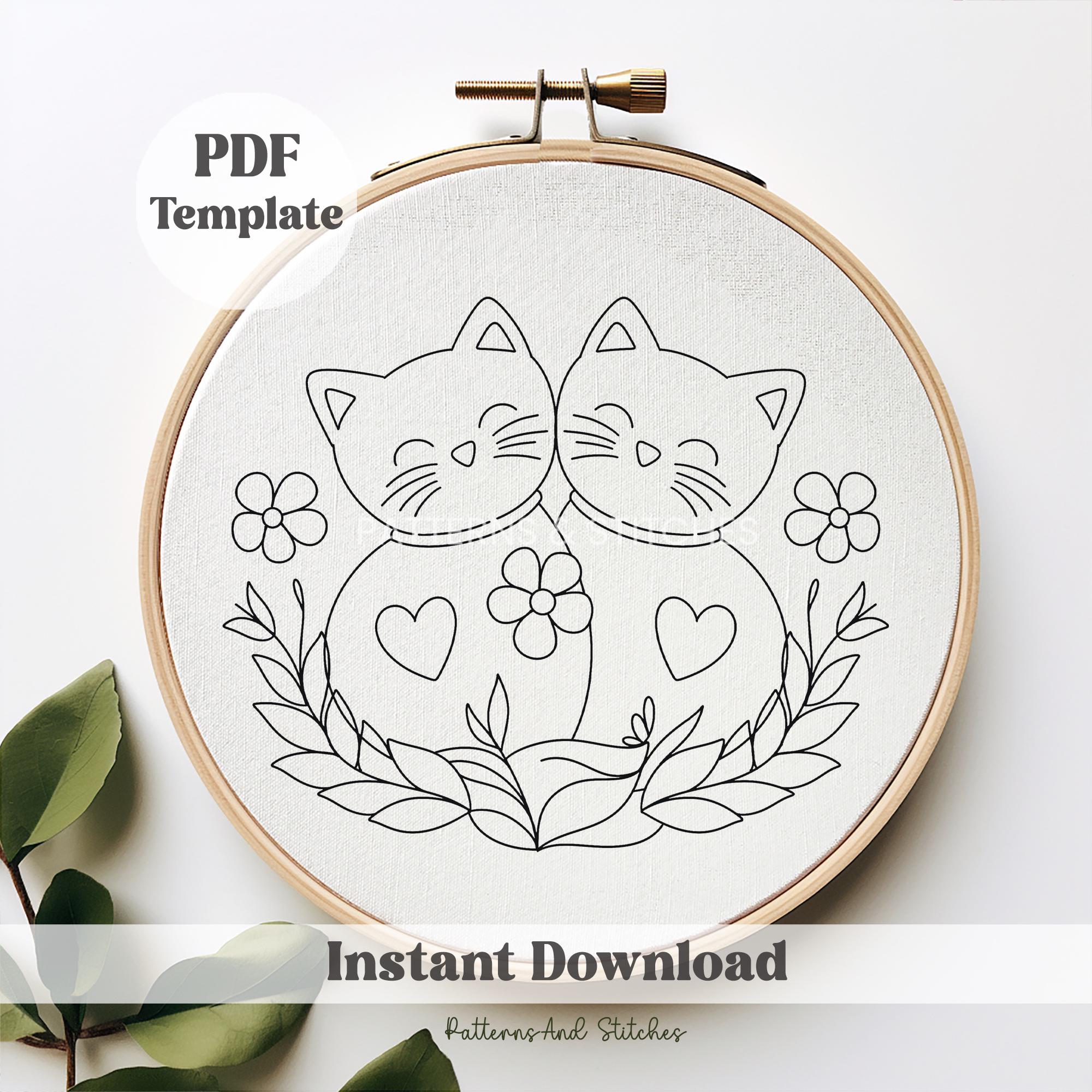 Romantic Cats Hand Embroidery Pattern: DIY Love Art (PDF Template) - Etsy